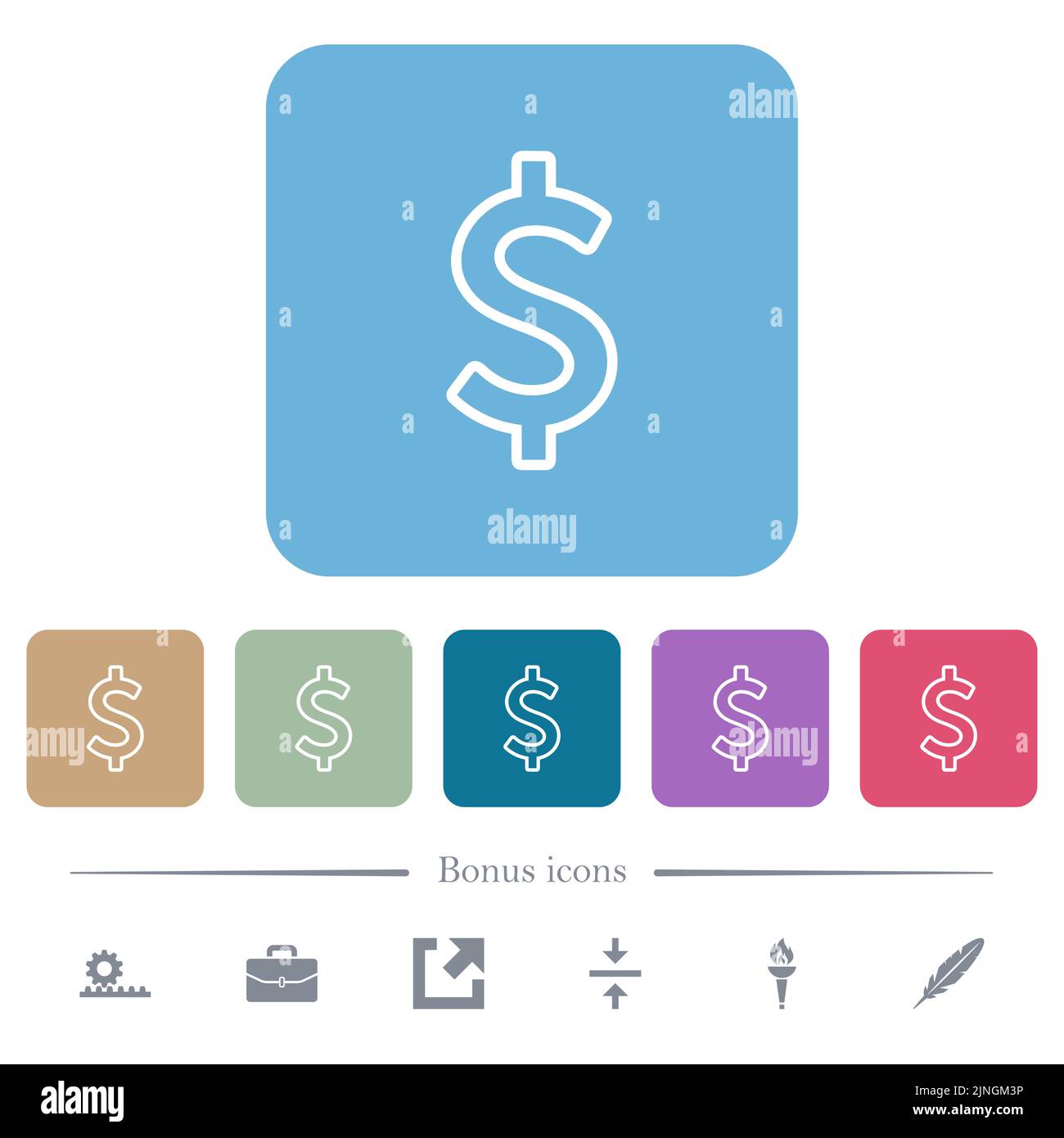 Dollar sign outline white flat icons on color rounded square ...