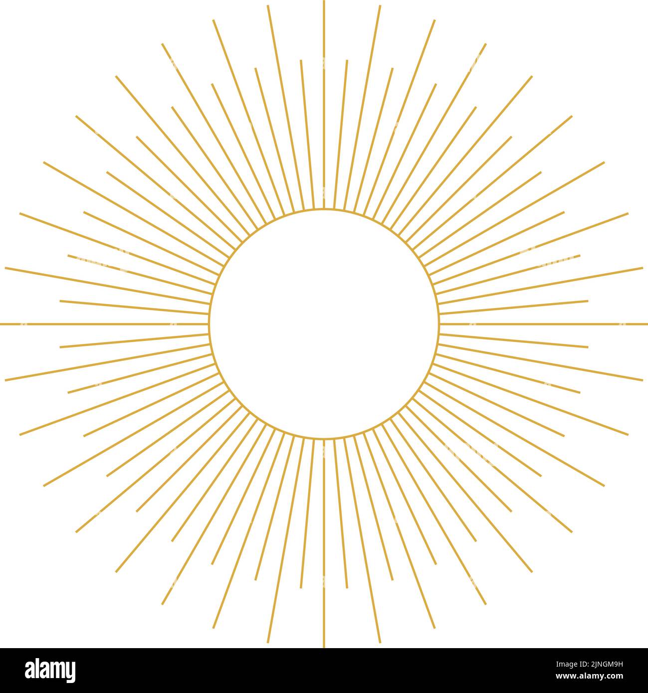 Vector illustration of a line drawing of a radiant sun White and gold ...
