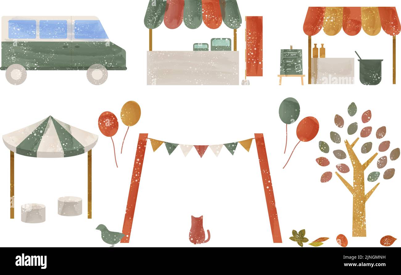 Autumn blue sky market illustration, transparent watercolor style ...