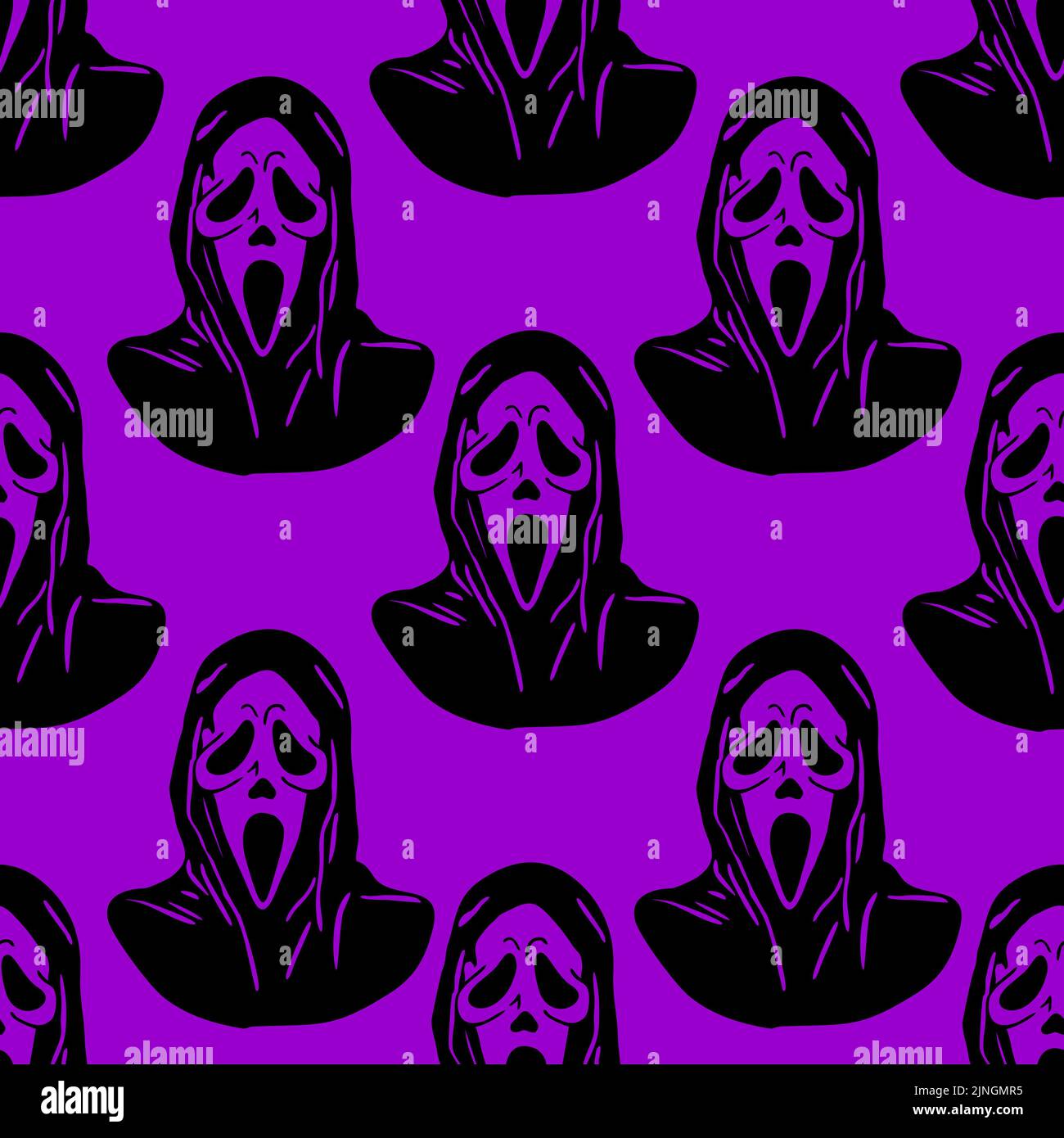 seamless graphic black pattern mask scream on purple background ...