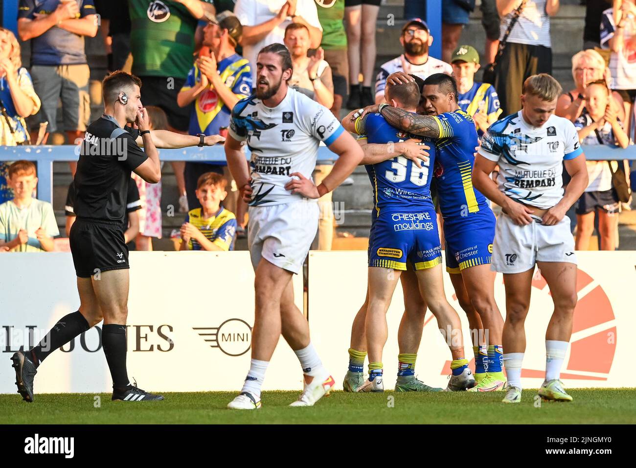 Connor Wrench #23 of Warrington Wolves celebrates his try in, on 8/11 ...