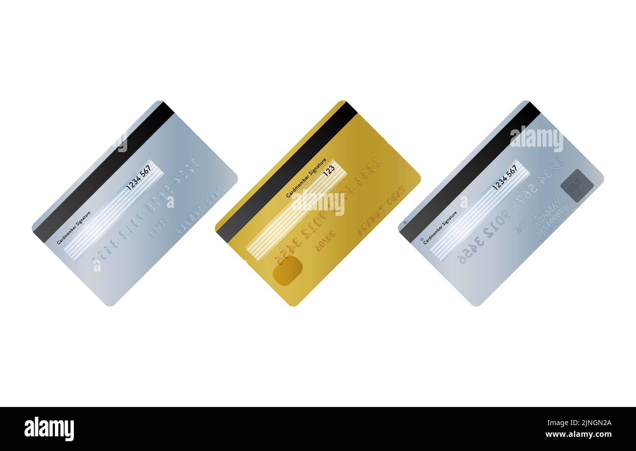 Illustration set on the back of three types of credit cards (blue, gold ...