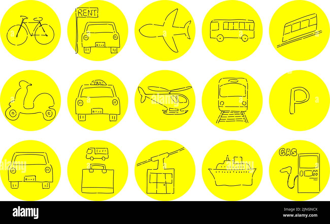 Rough handwritten icon set: vector illustration of vehicle system ...