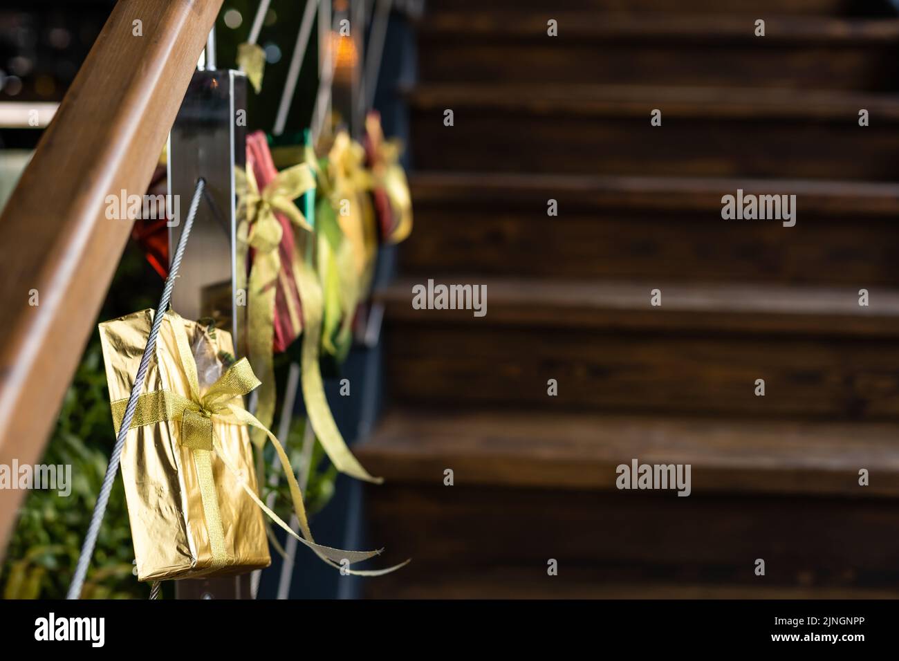 Detail house wooden staricase handrails railings decorated with ...