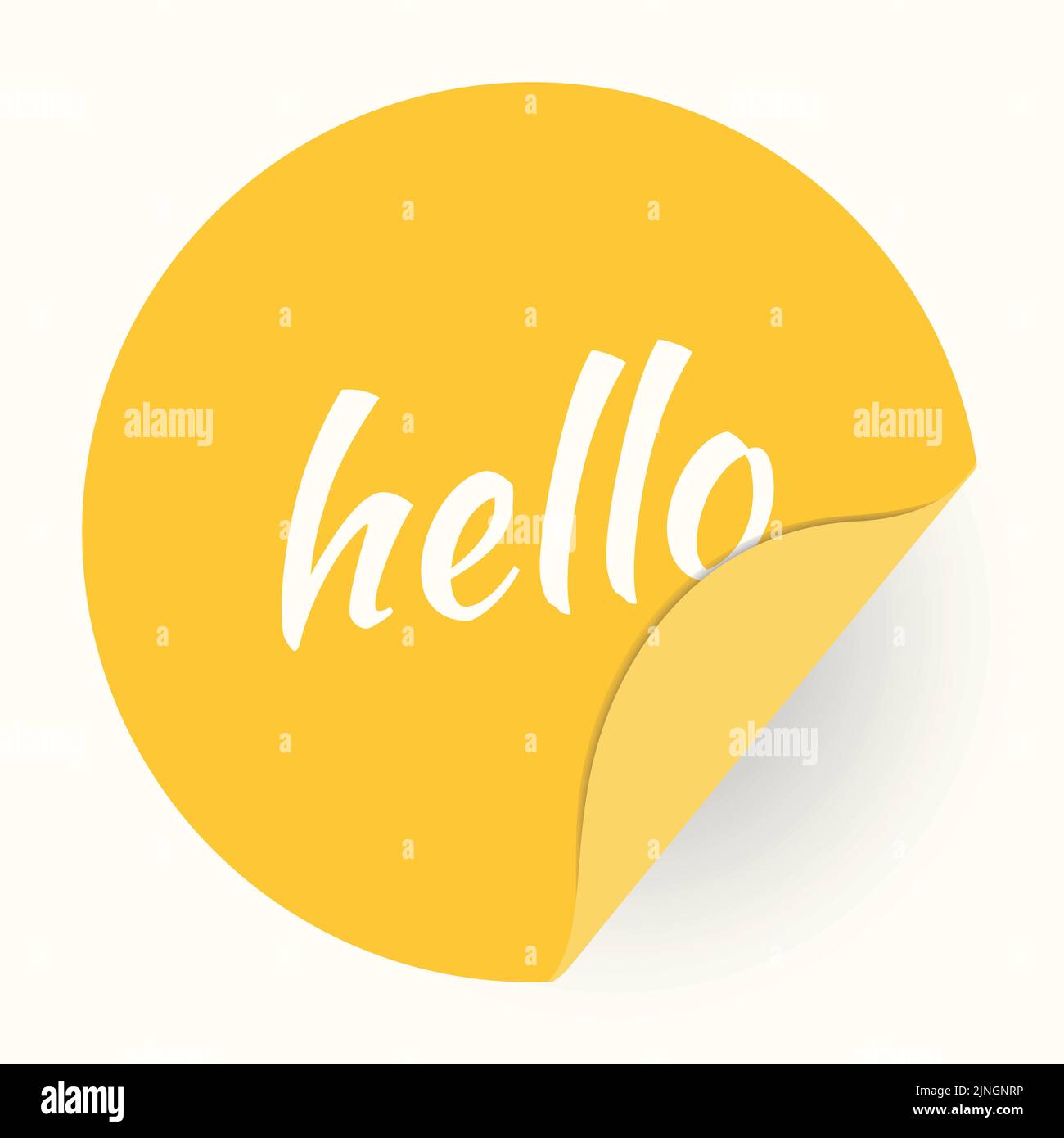 Vector circle sticker with curled corner and hello text inside Stock ...