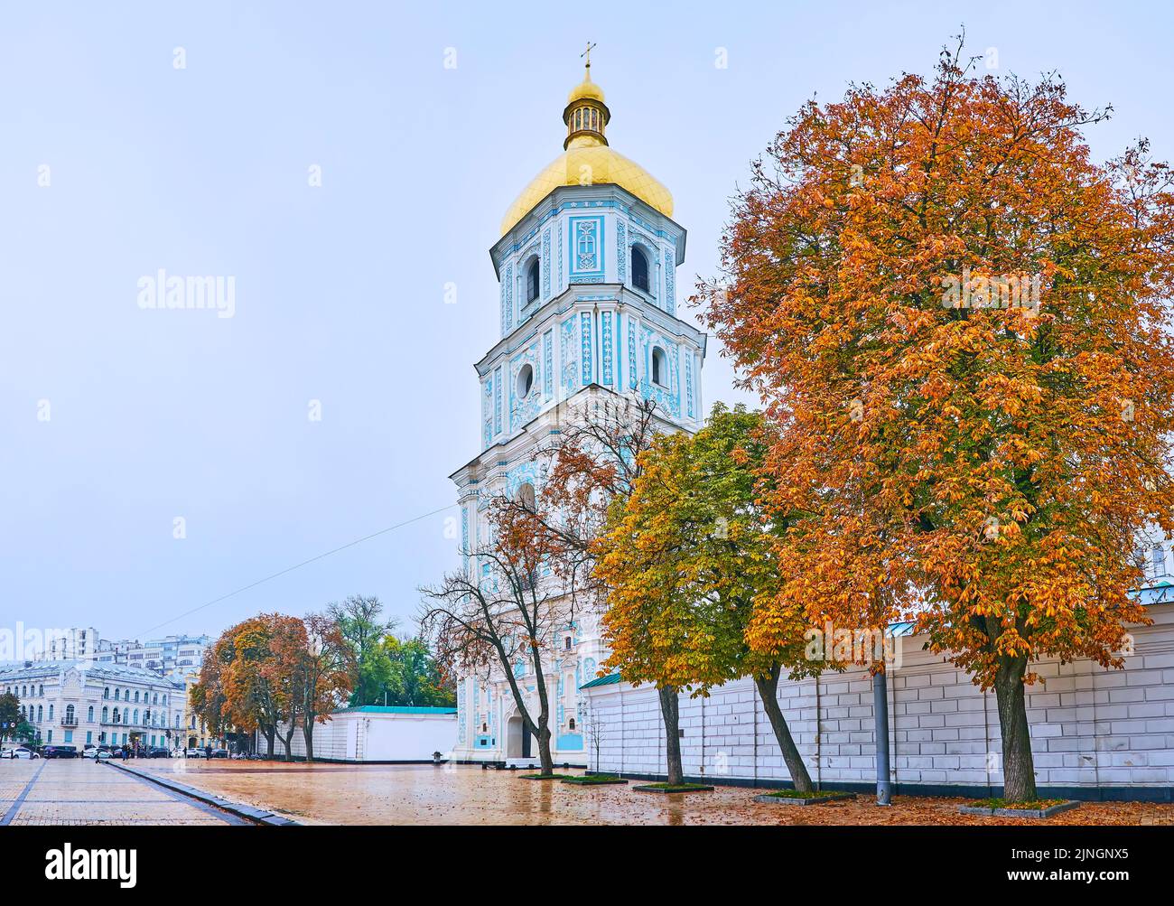 Panorama of Sofiyska Square with Ukrainian Baroque Bell Tower of St ...