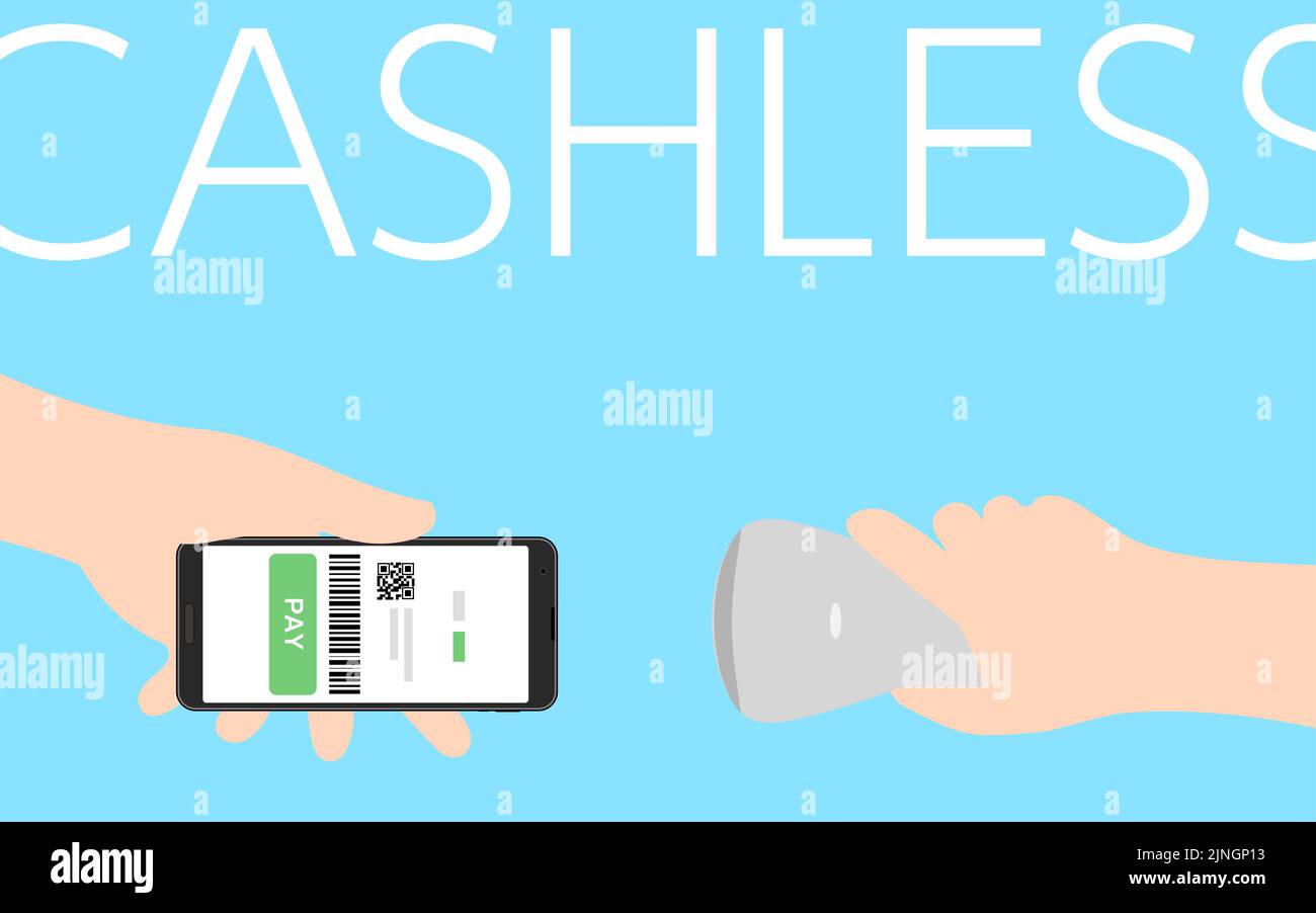 Image illustration of cashless payment with smartphone payment application Vector illustration ...