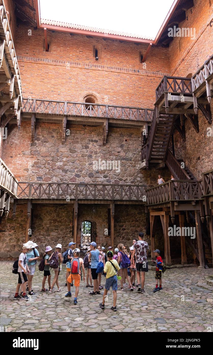 Trakai Castle interior, Trakai Island Lithuania, children on a school ...