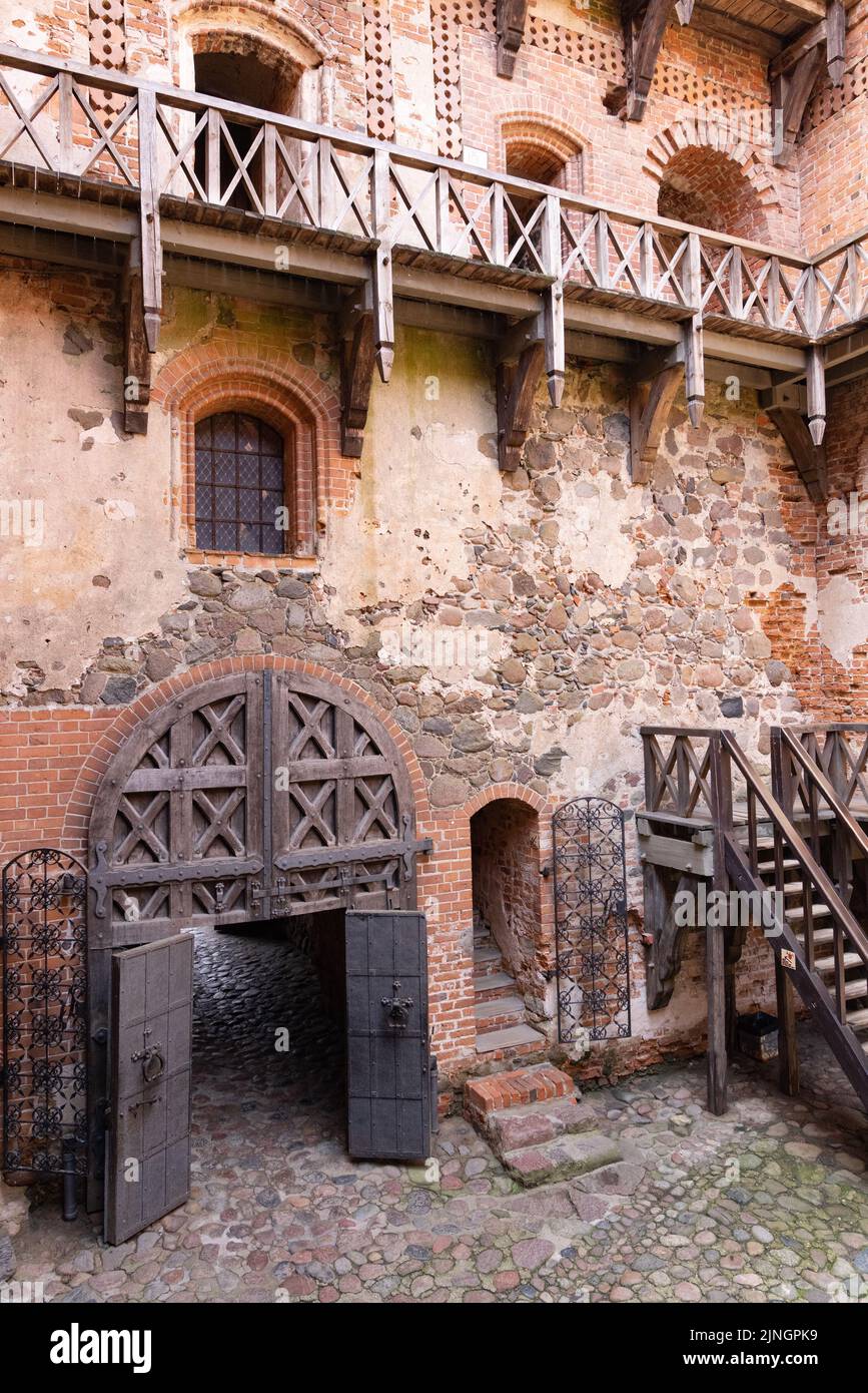 Trakai Castle, interior of the restored 15th century medieval castle on ...