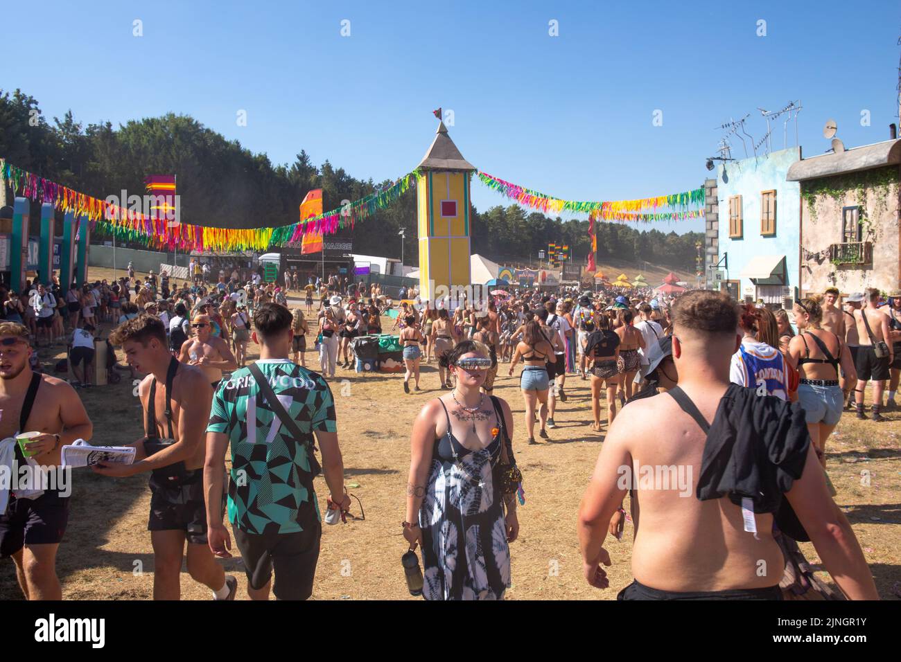 Boomtown, Winchester, UK 11 August 2022 Campers arrive in a heatwave at ...