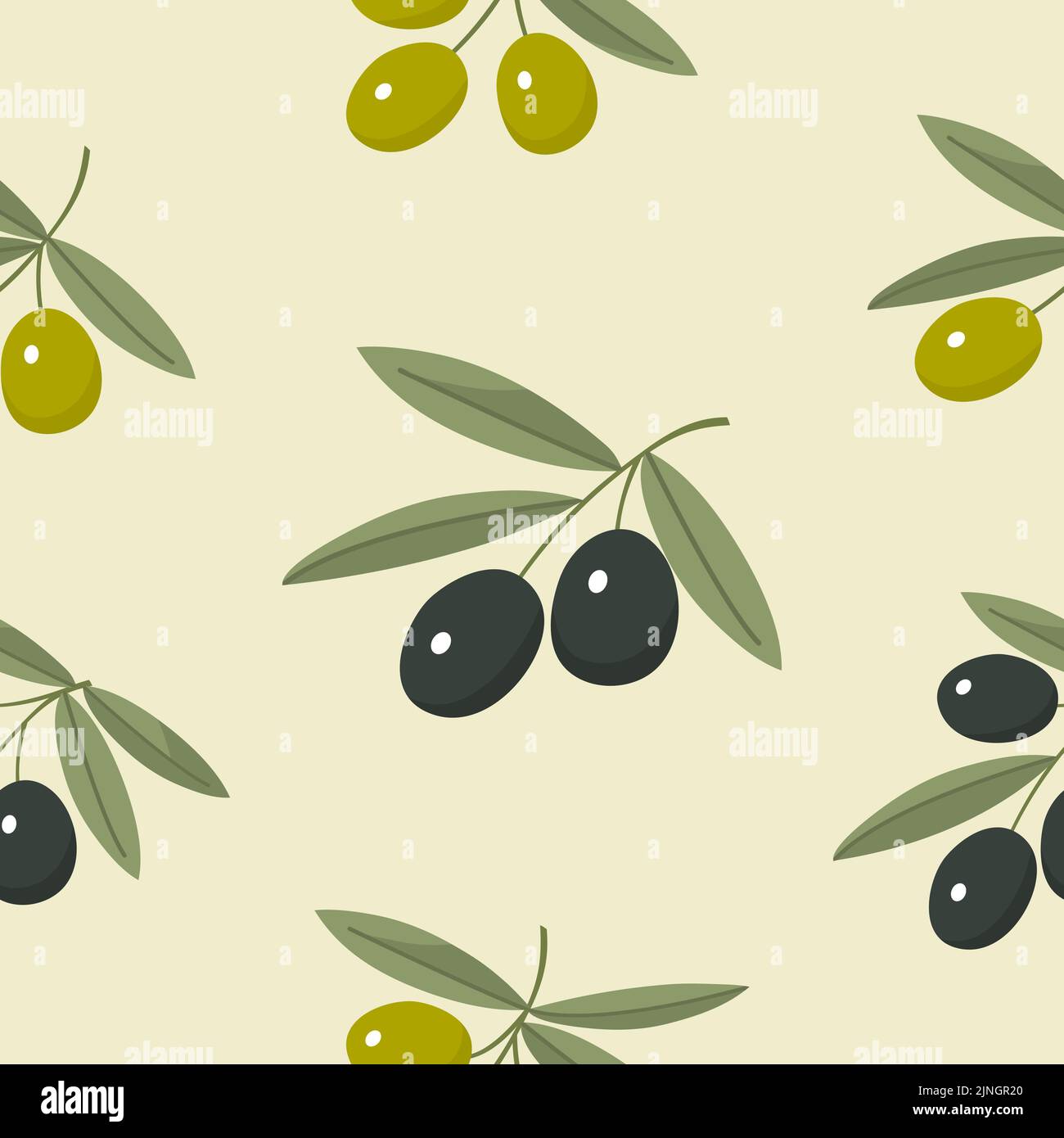 Olive decorative pattern. Branch of olive with green leaves. Delicious ...