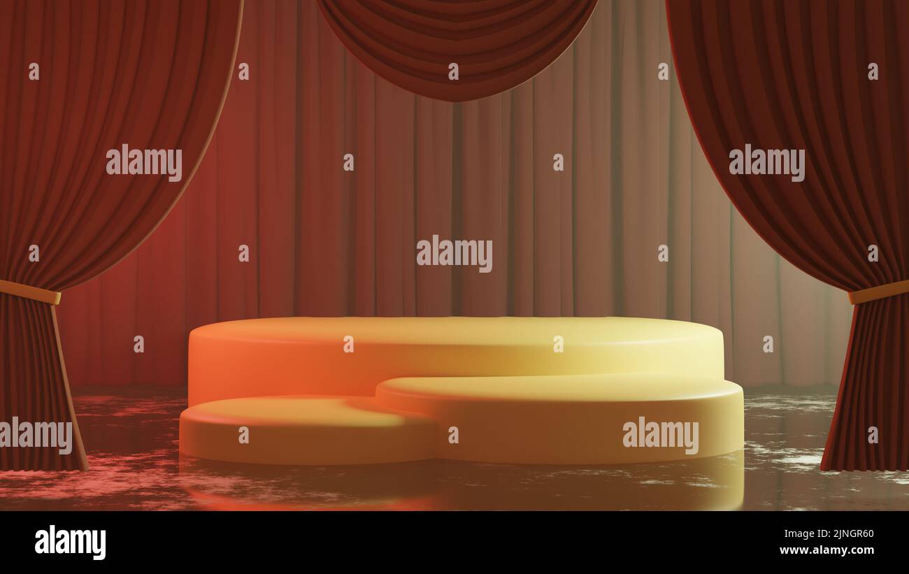 Theater stage with product podium and retro style curtain background 3D ...