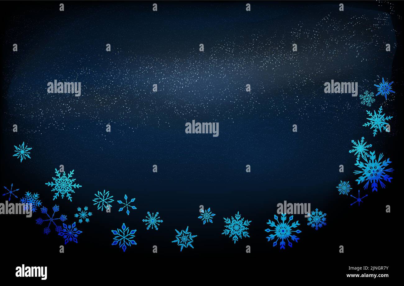 Background material: starry sky and snowflake frame, blue gradient ...