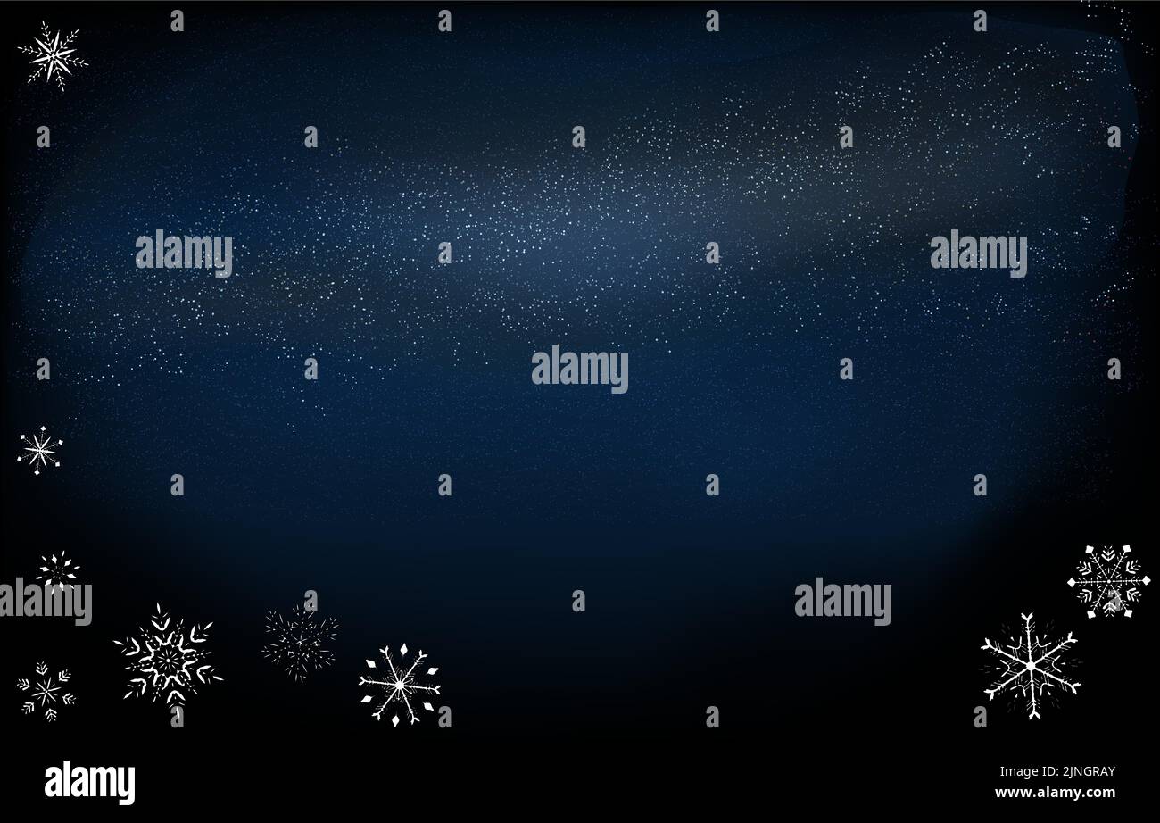 Background material: starry sky and snowflake frame, blue gradient ...