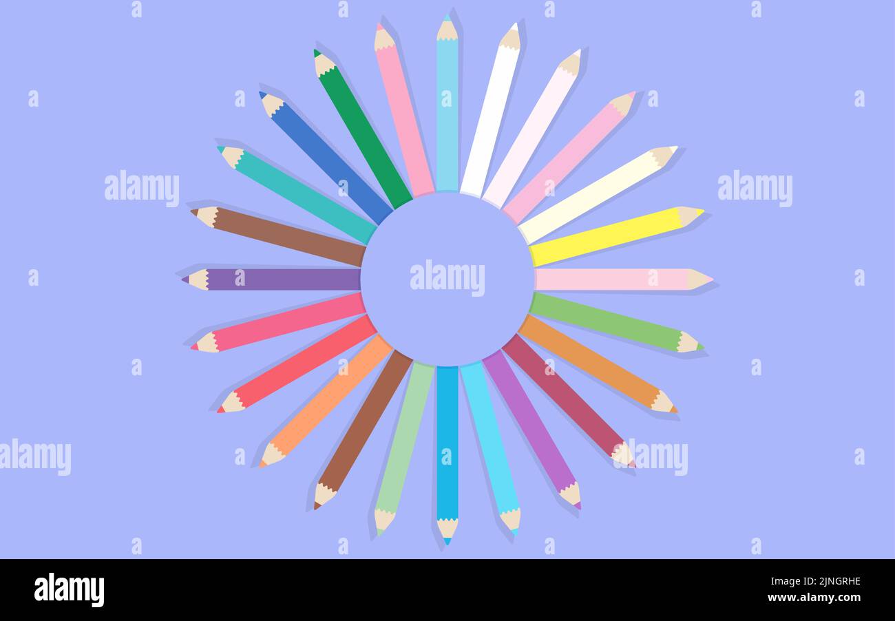 Vector illustration of color pencil graphic material with copy space ...