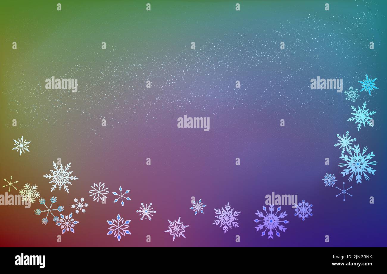 Background material: starry sky and snowflake frame, rainbow gradient ...