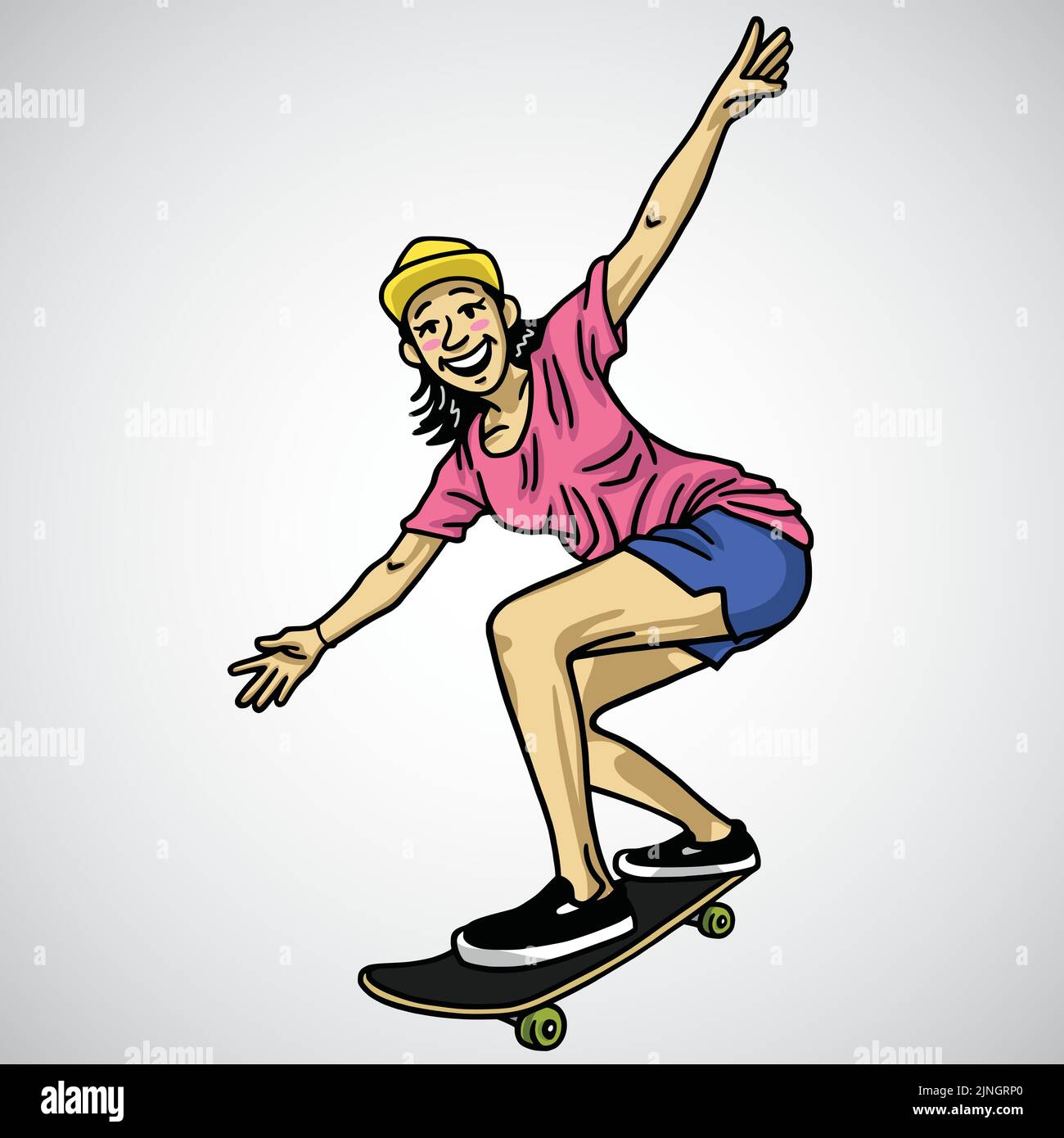 Skater Girl Skateboarder Fun Cartoon Doodle Drawing Vector Illustration ...