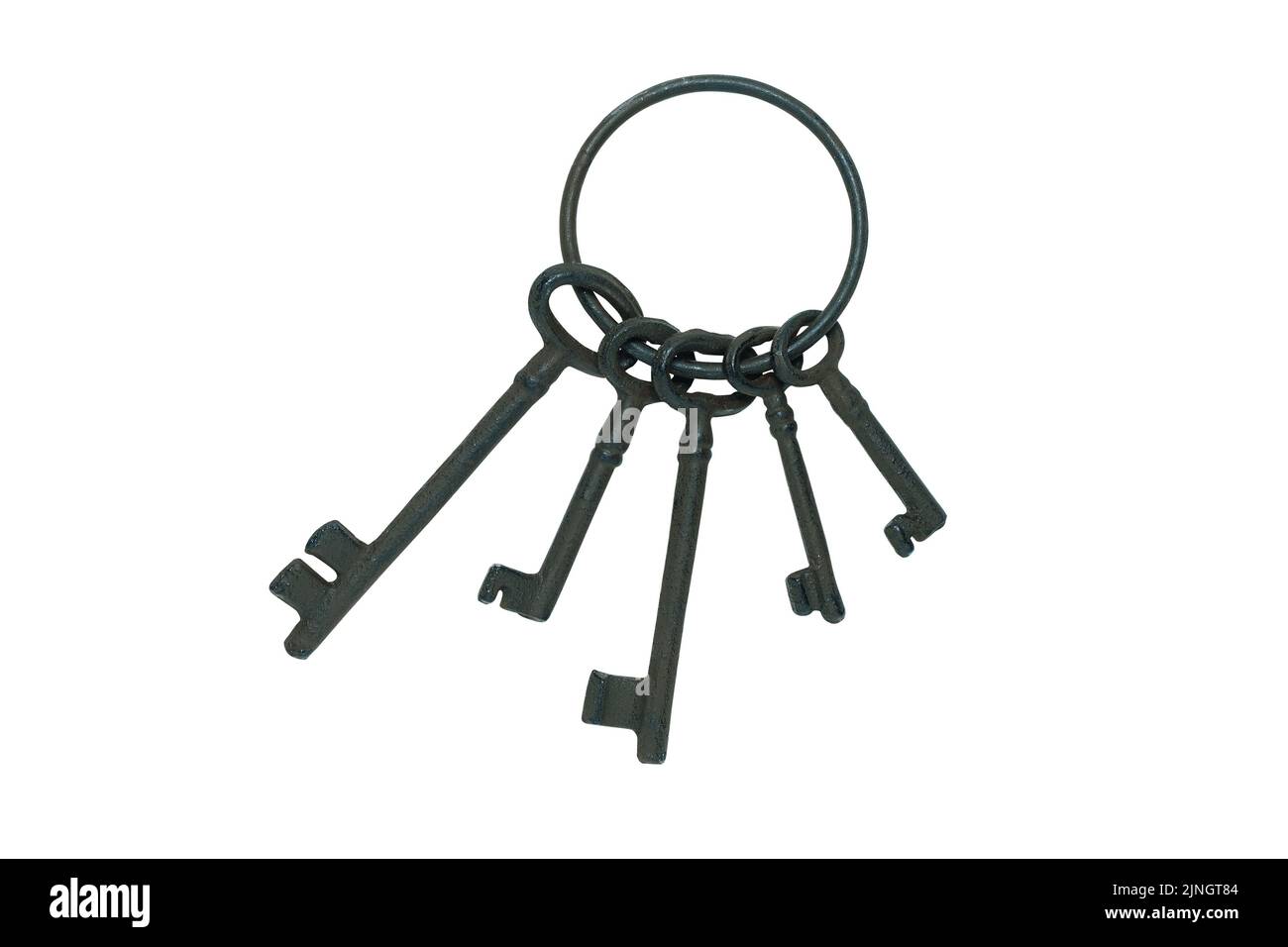 Old fashioned keys on keyring isolated on white background cut out ...