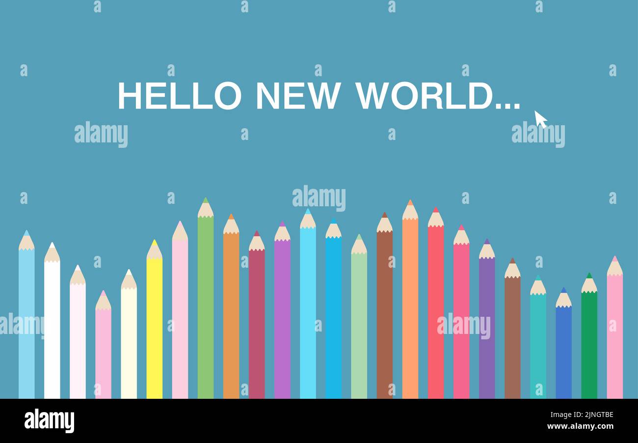 Vector illustration of color pencil graphic material written HELLO NEW ...