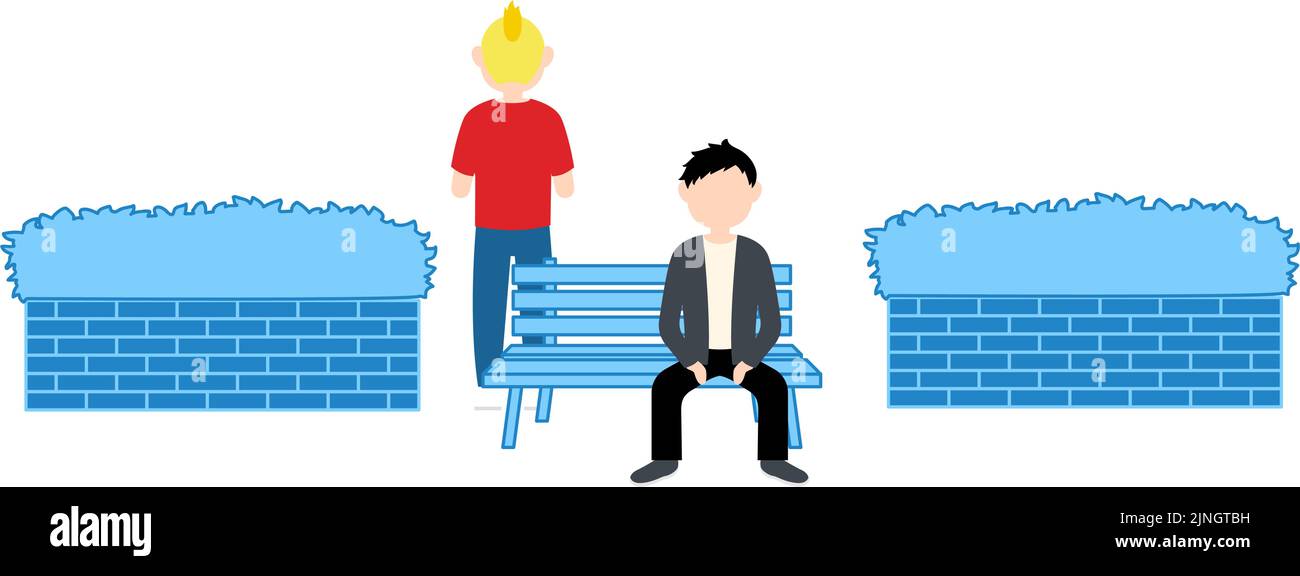 Illustration of a man sitting on the bench and a man standing behind ...