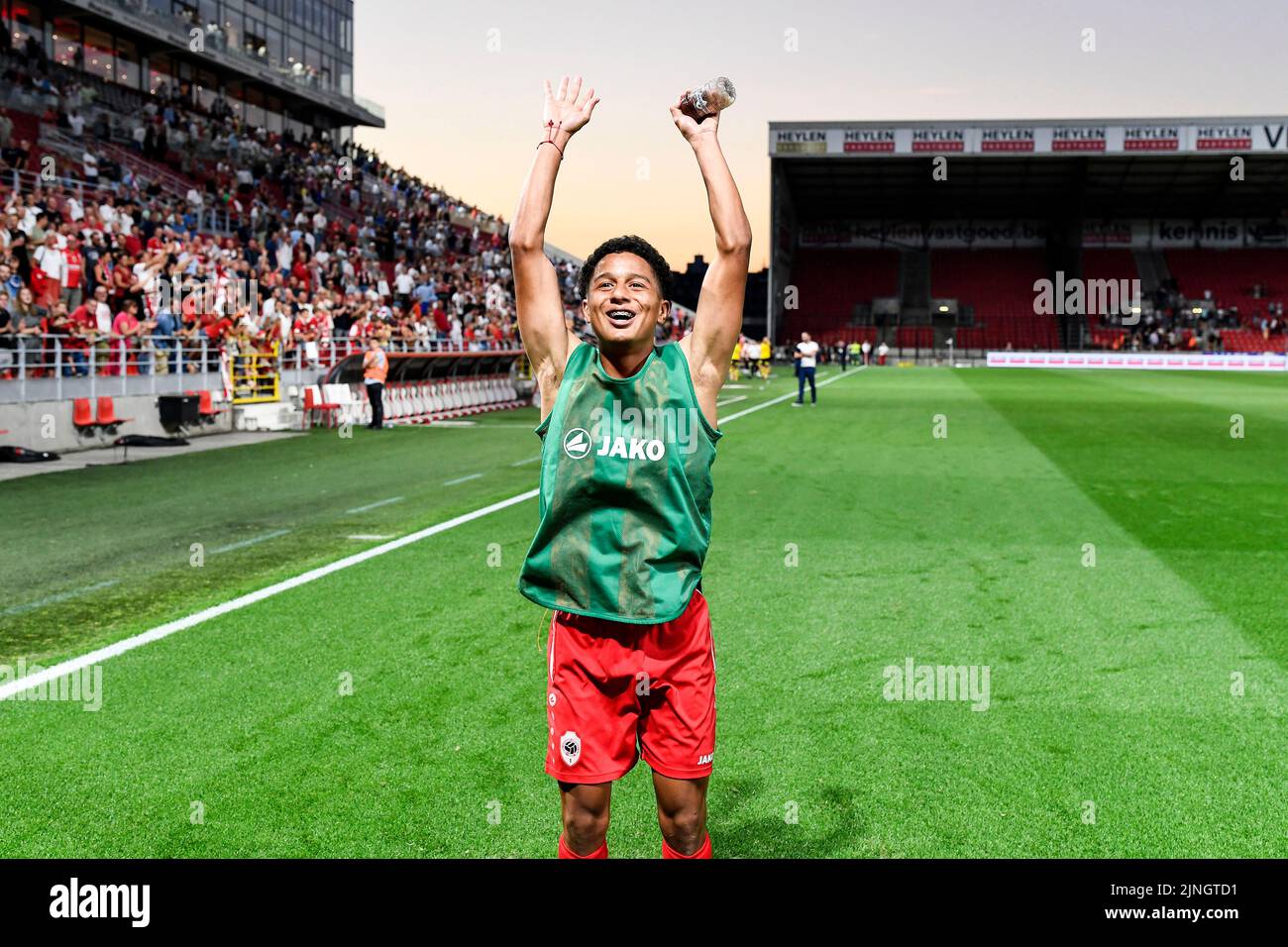 Antwerp's Anthony Valencia celebrates after winning a soccer match ...