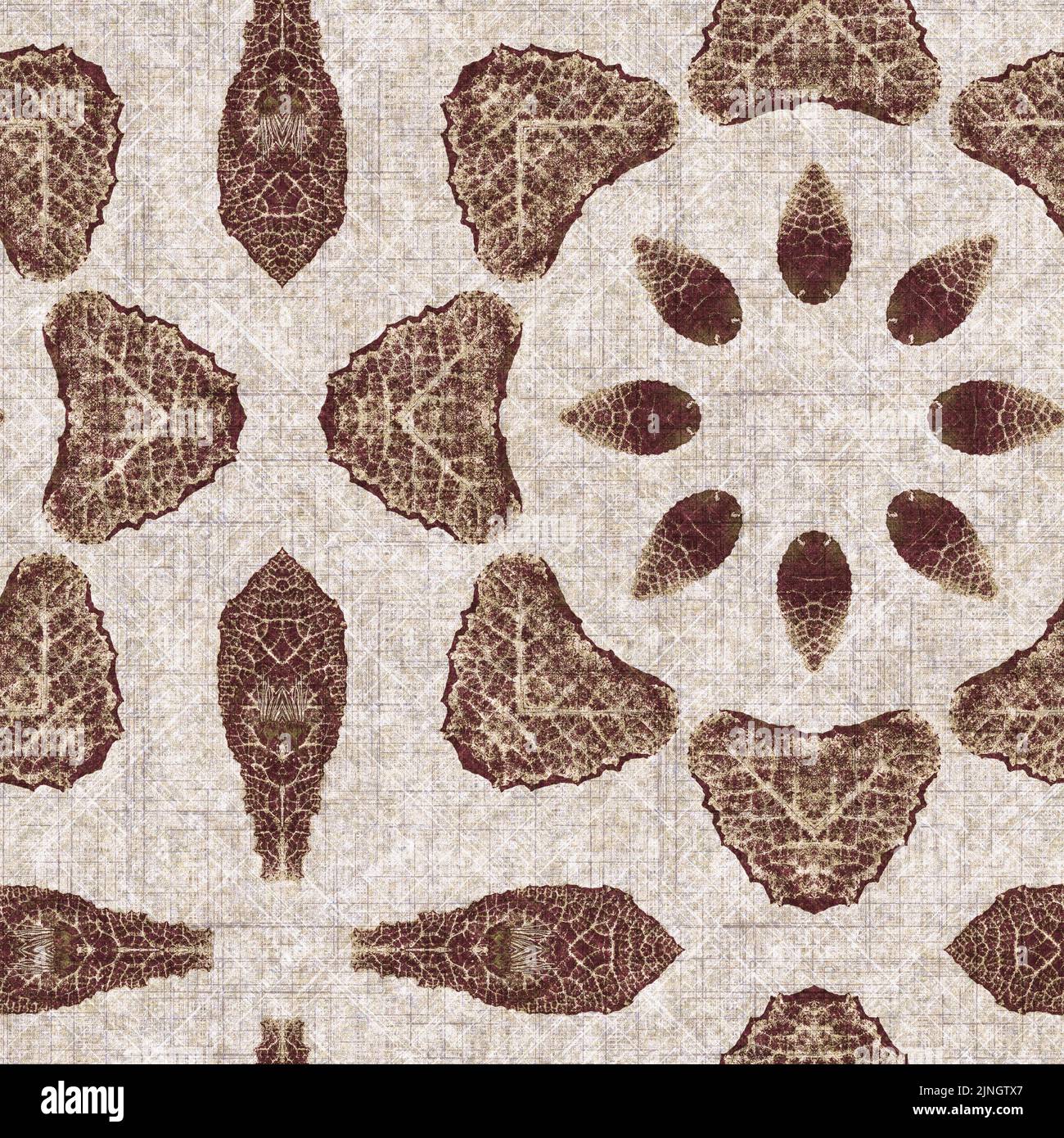 Foliage brown kaleidoscope seamless texture pattern. Trendy optic fresh ...