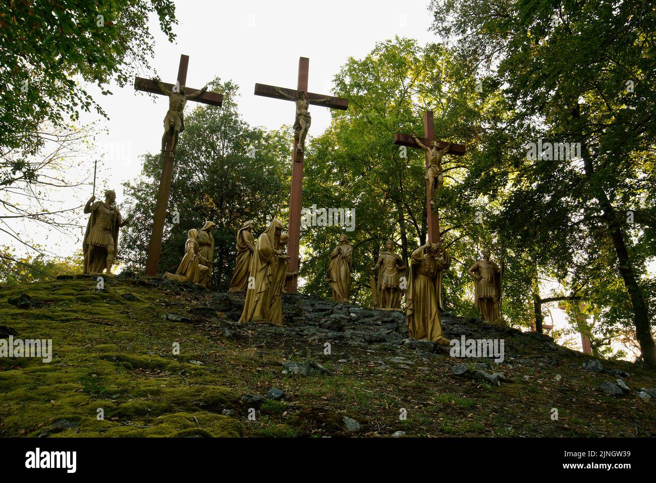 Jesus Christ on the cross (crucifixion), shown at the Way of the Cross/High Stations Sanctuaires ...