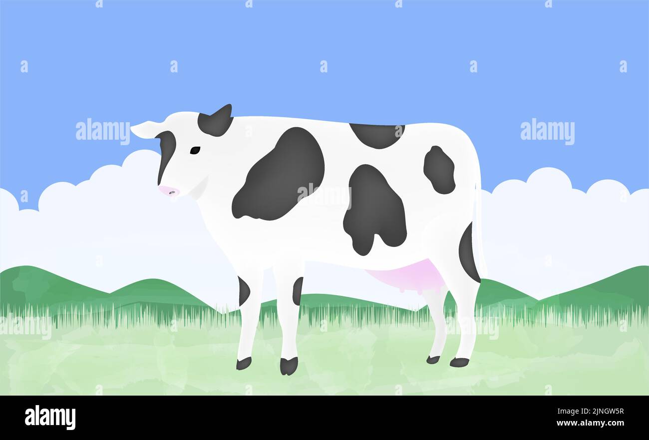 Summer landscape cow grazing on Stock Vector Images - Alamy