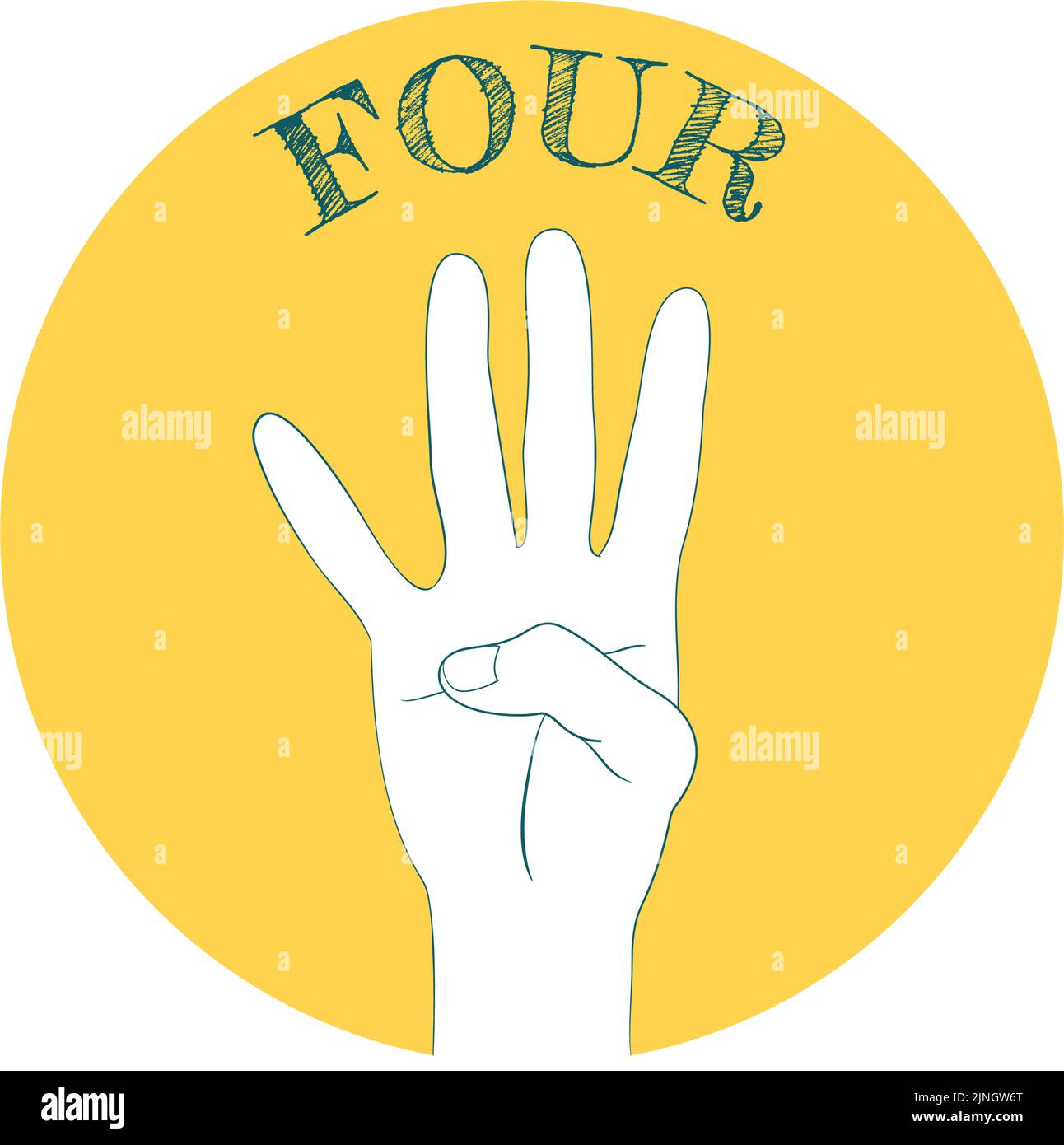 Hand sign icon, number 4, finger letters Vector illustration Stock ...