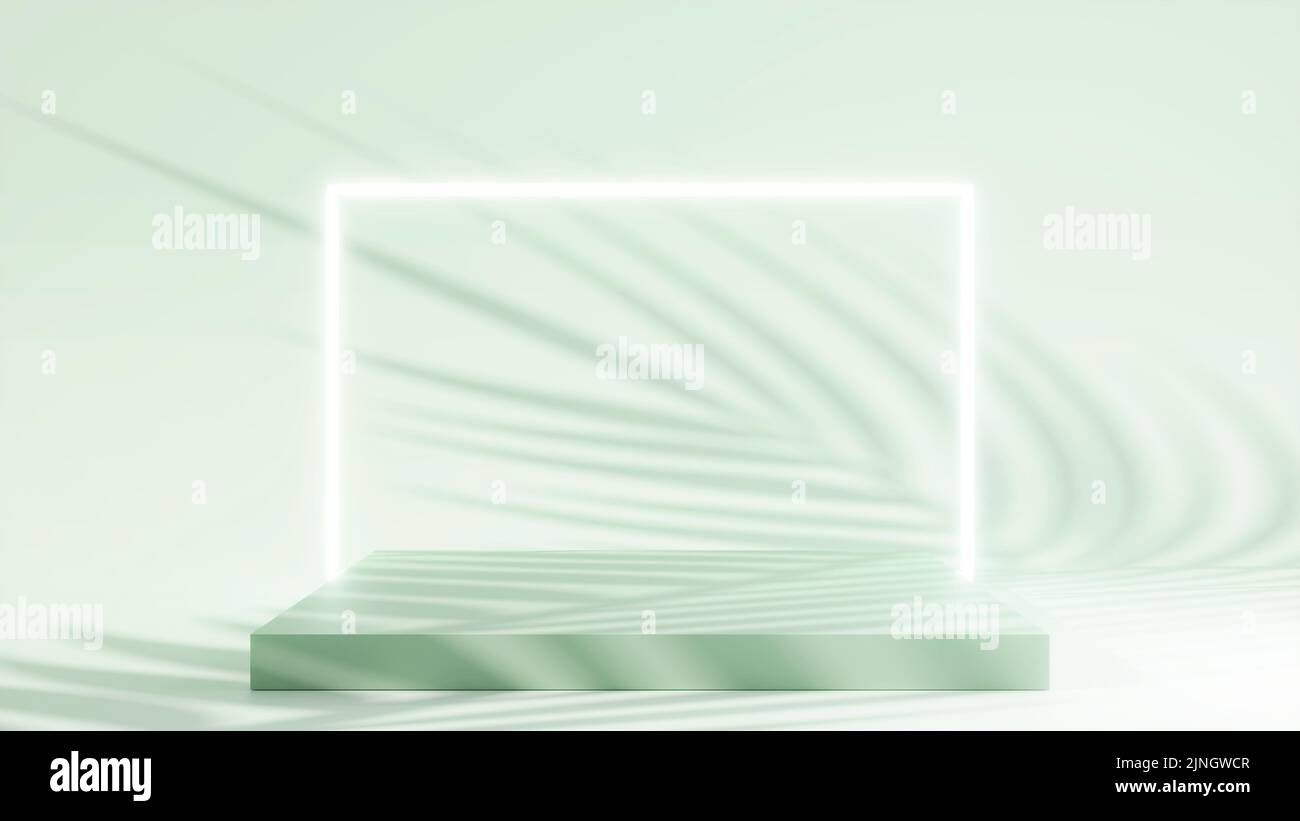 Abstract background with natural podiums and long shadows on a green ...