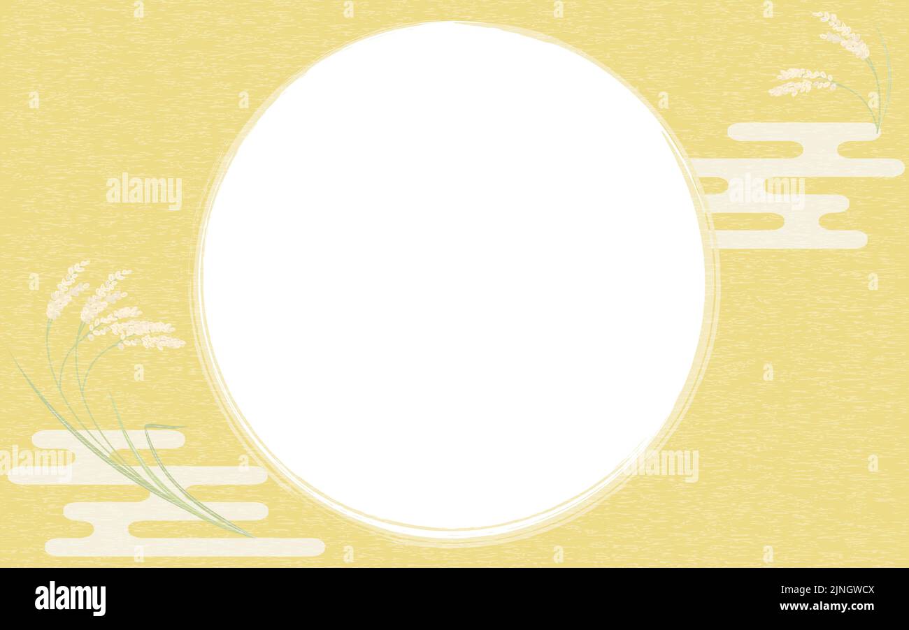 Illustration of grown rice and round frame, Japanese style background ...