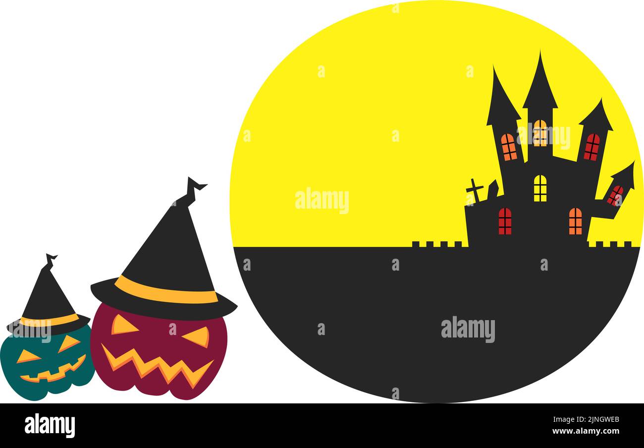 Halloween Illustration: Full Moon, Old Castle and Jack O Lantern in a ...
