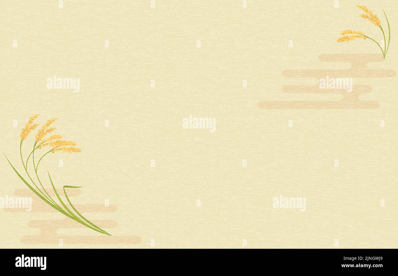 Illustration of grown rice and round frame, Japanese style background ...