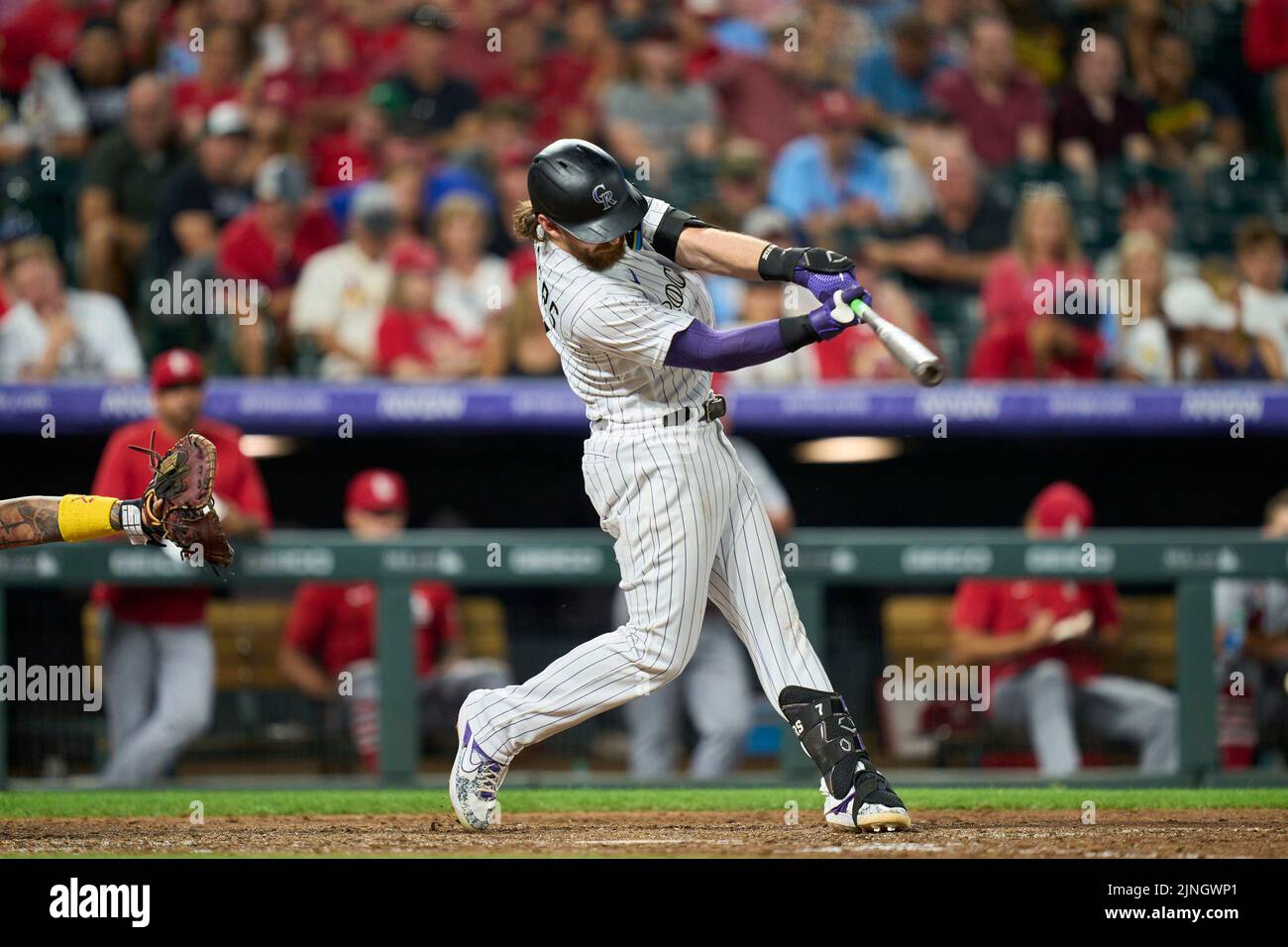 August 10 2022: Colorado second baseman Brendan Rodgers (7) gets a hit ...