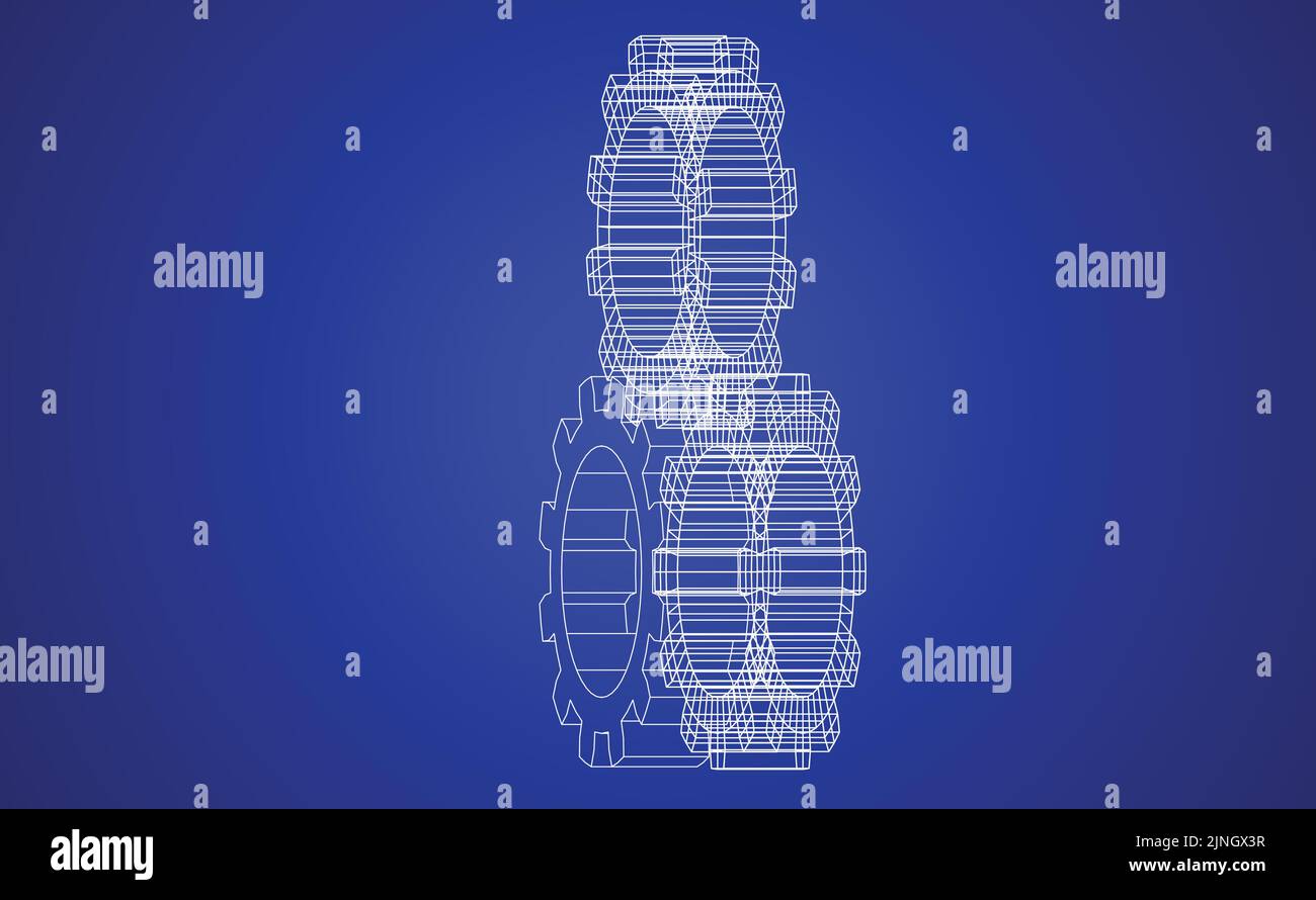 Vector illustration of gears line art on blue background representing a ...