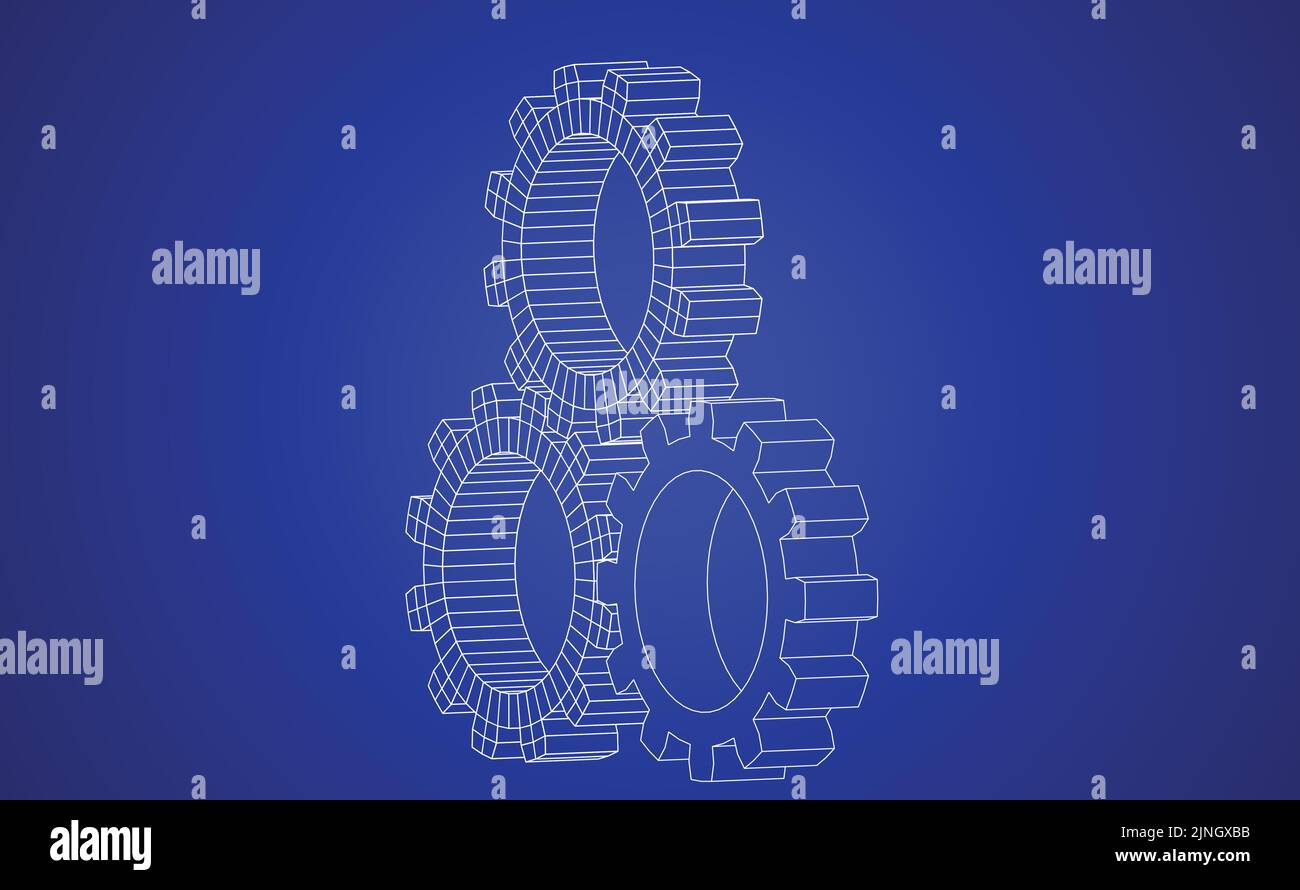 Vector illustration of gears line art on blue background representing a ...
