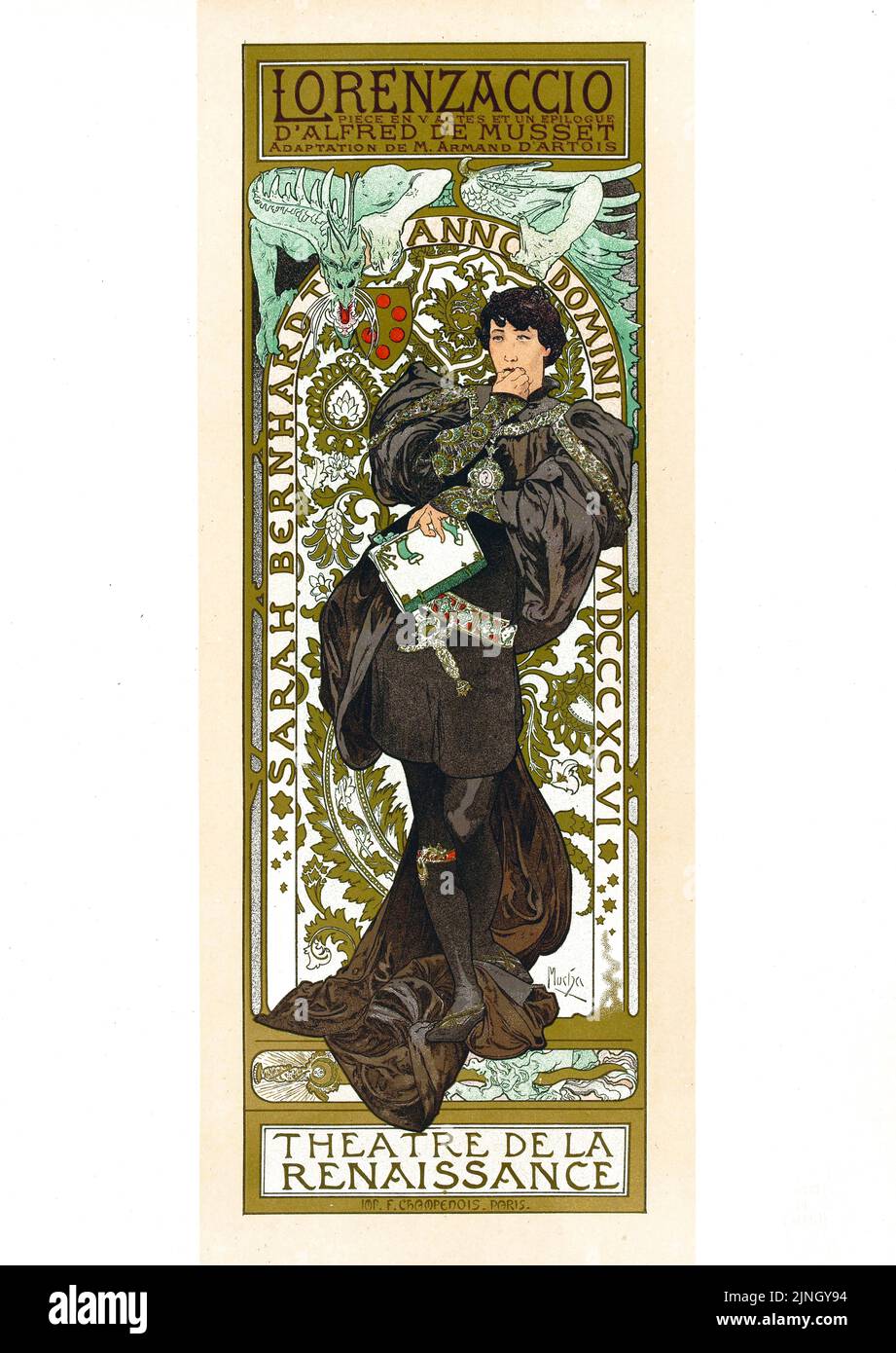 Lorenzaccio theater play, vintage advertising poster by Alfons Mucha ...