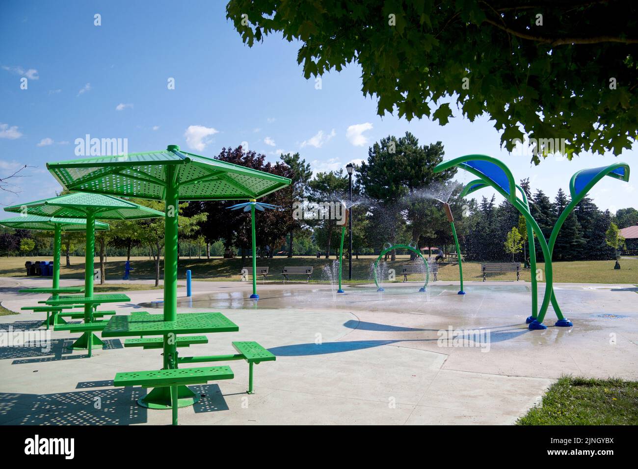 Spray park was popular on the hot summer day Stock Photo - Alamy