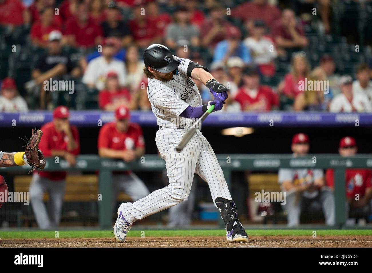 August 10 2022: Colorado second baseman Brendan Rodgers (7) gets a hit ...