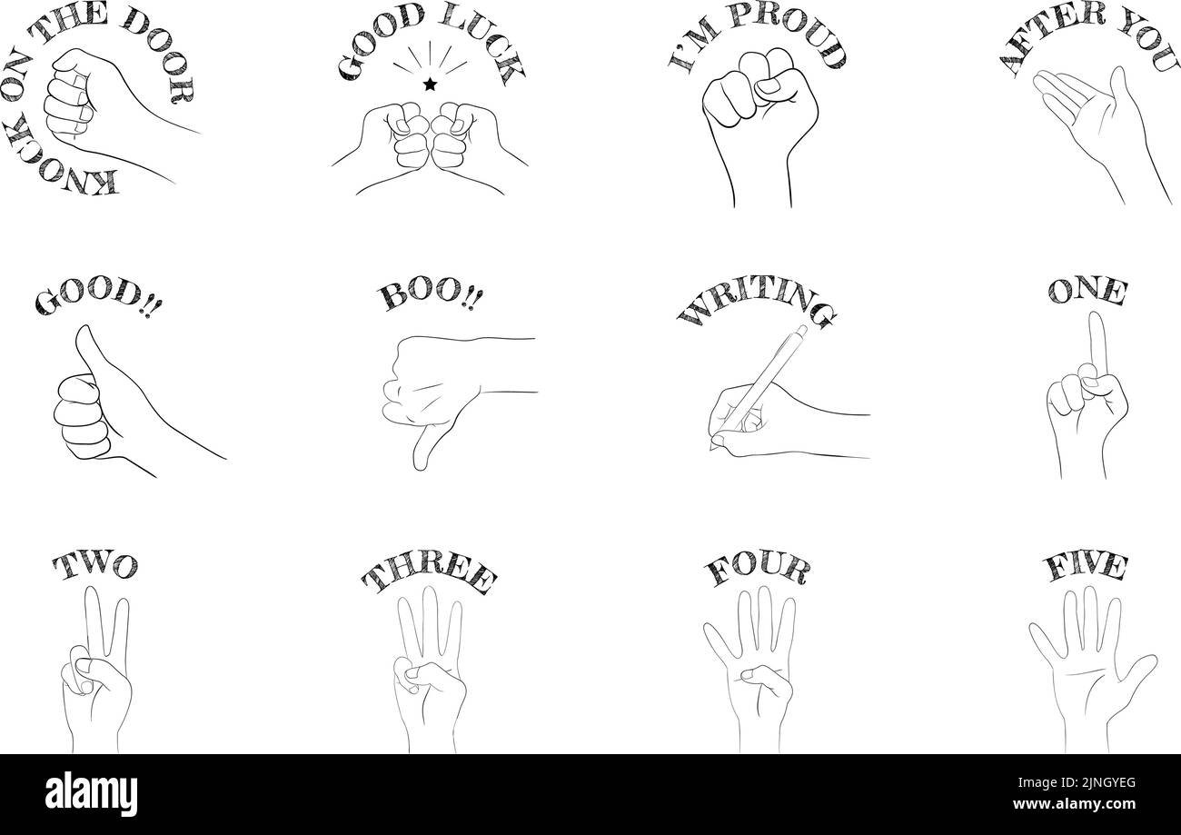 Hand sign icon set 12 types, communication and numbers Vector ...
