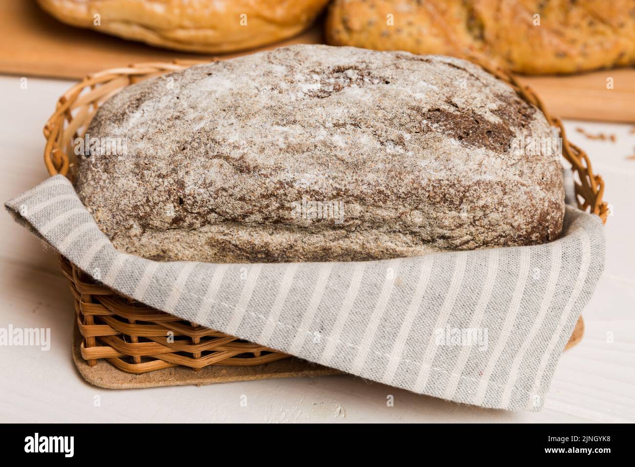 Homemade natural breads. Different kinds of fresh bread as background ...
