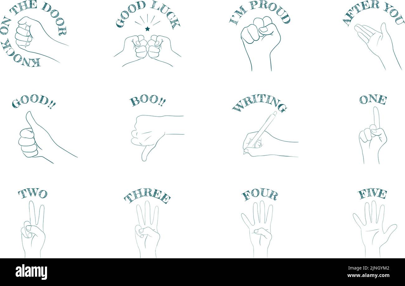 Hand sign icon set 12 types, communication and numbers Vector ...