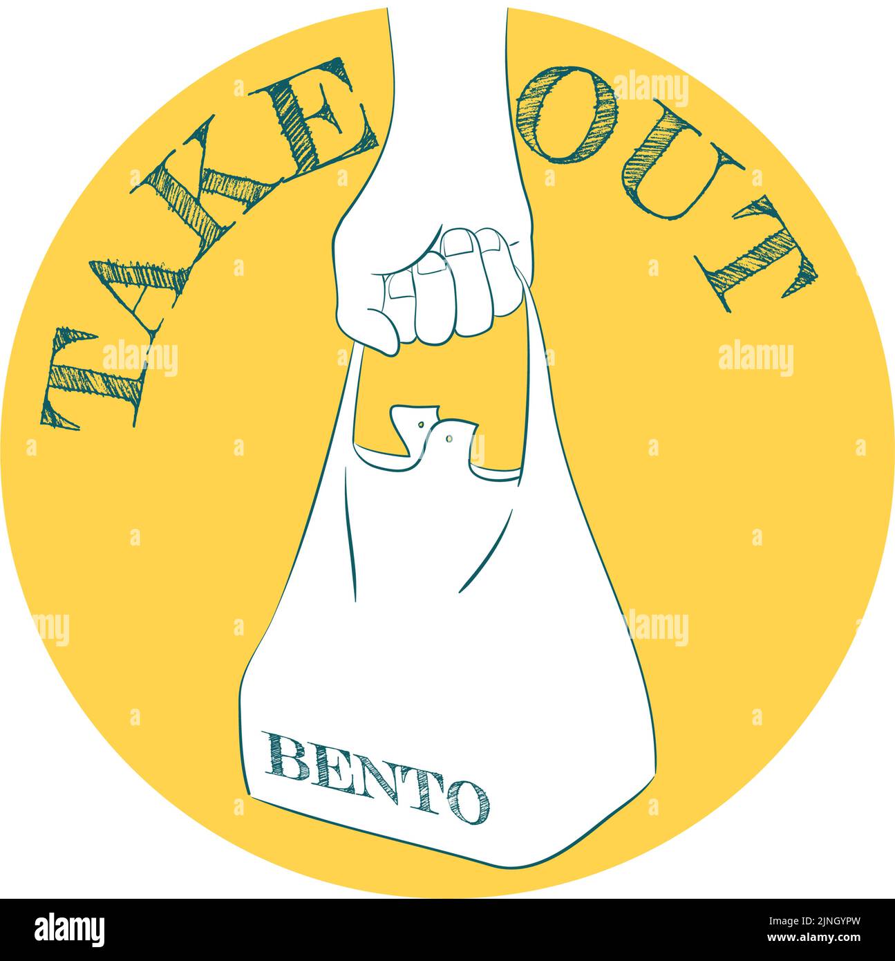 Takeout icon, illustration of buying a lunch and bringing it home ...