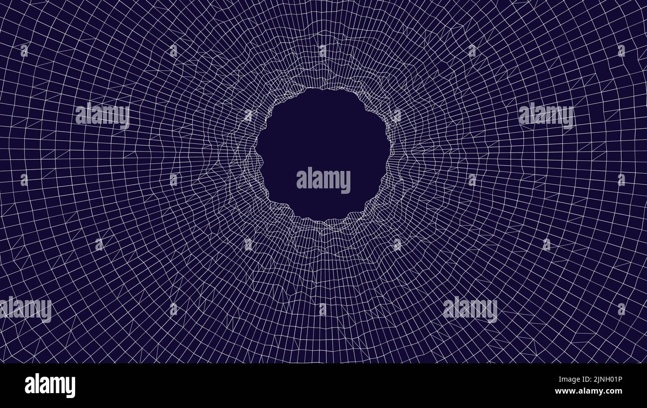 Vector illustration of a 3D wireframe tunnel. Mesh wormhole model ...