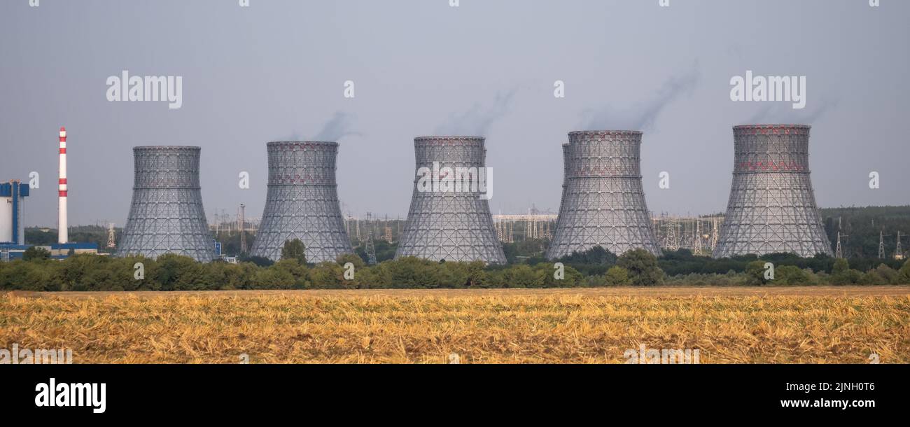 Nuclear power plant. Atomic power station cooling towers Stock Photo ...