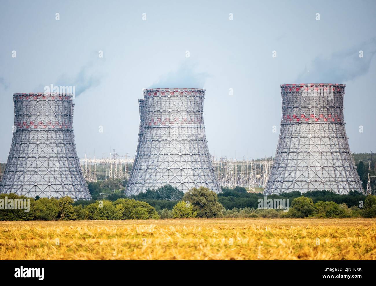 Nuclear power plant. Atomic power station cooling towers Stock Photo ...