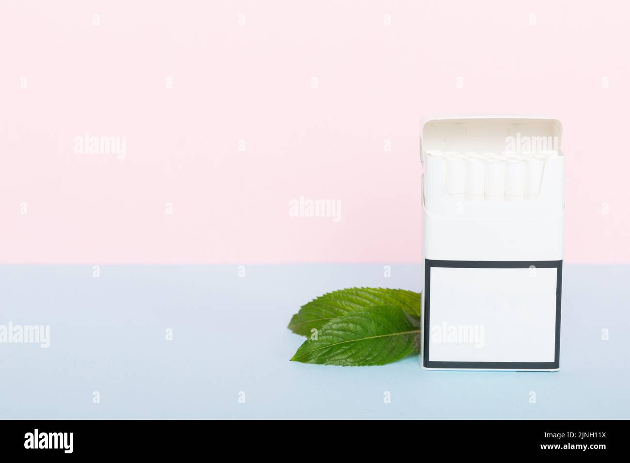 Pack of menthol cigarettes and fresh mint on colored table, Menthol ...