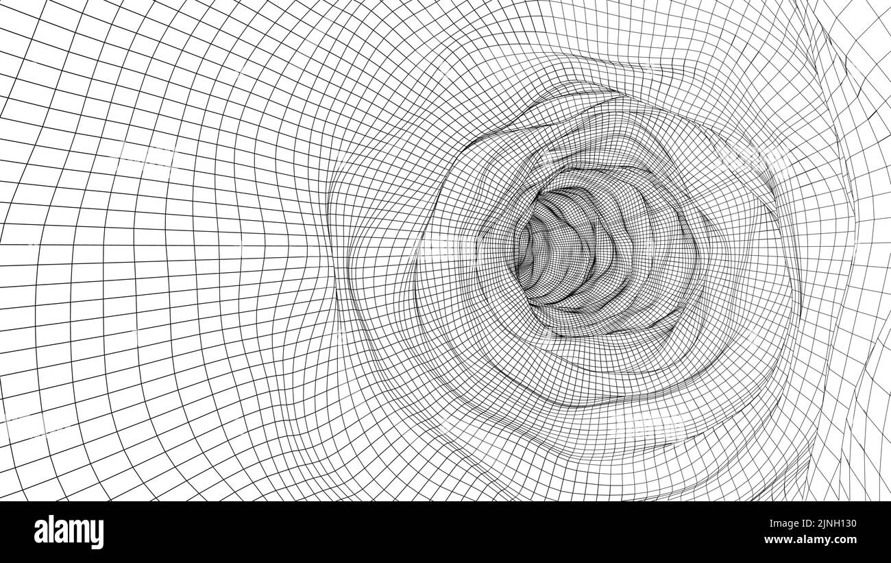 Vector illustration of a 3D wireframe tunnel. Mesh wormhole model ...