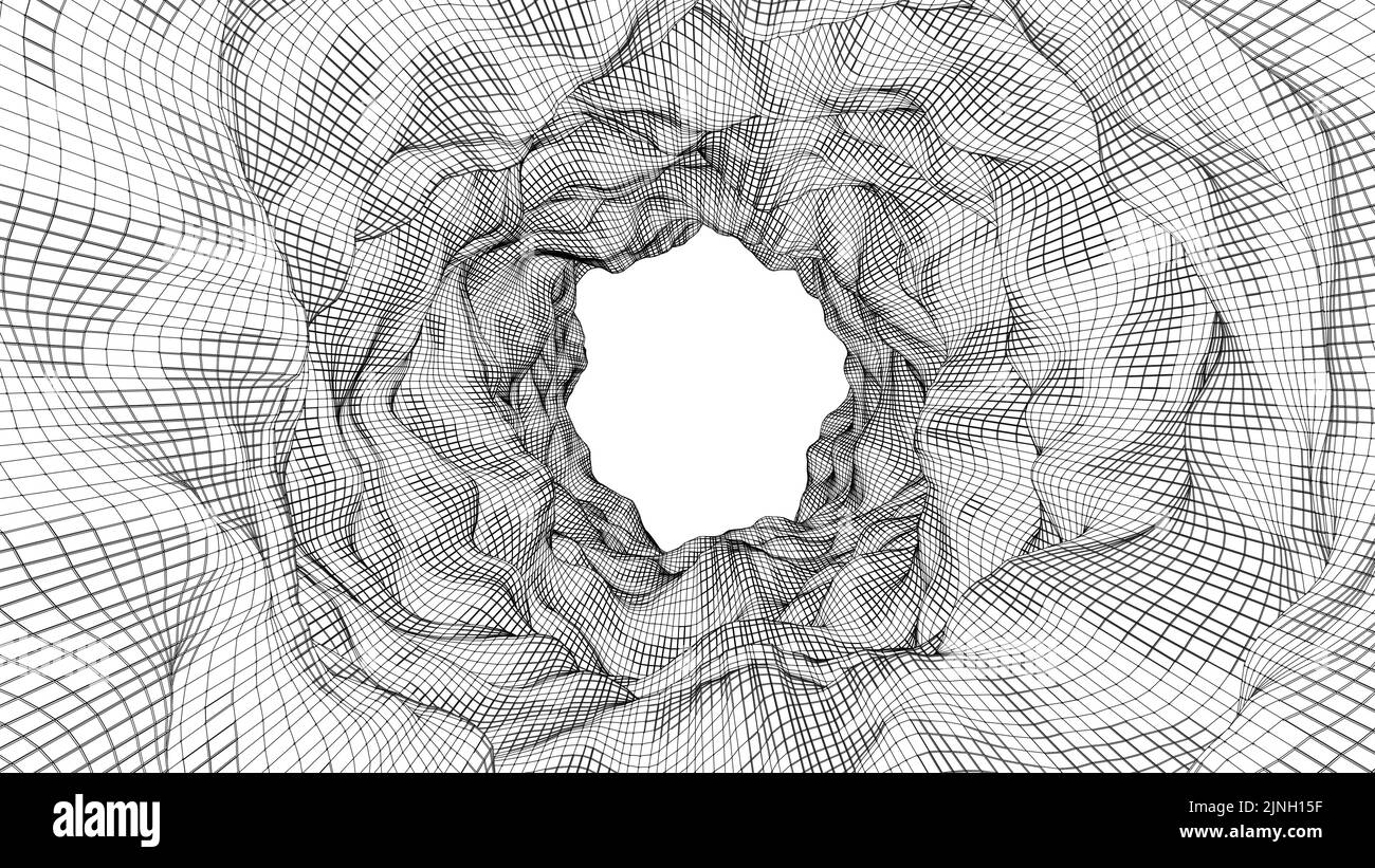 Vector illustration of a 3D wireframe tunnel. Mesh wormhole model ...