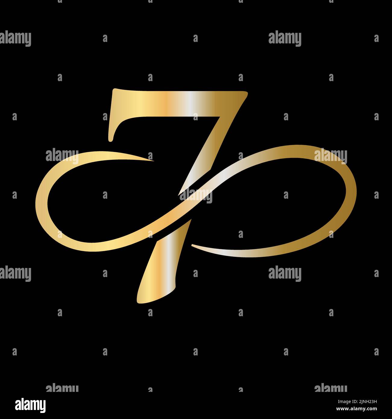 Initial 7 monogram alphabet. Modern letter 7 with swoosh, gold logo ...